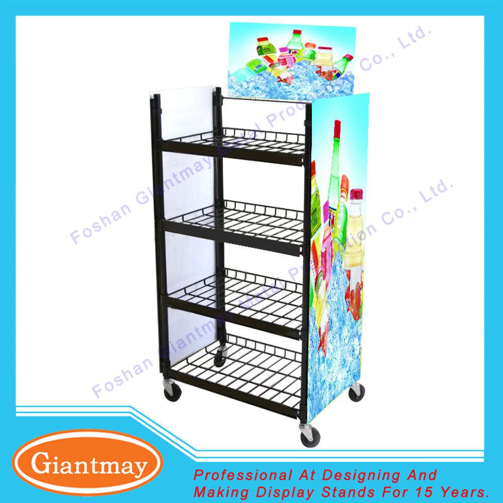 China Floor Standing Moverable Metal Display Stand Flat Shelves with ...